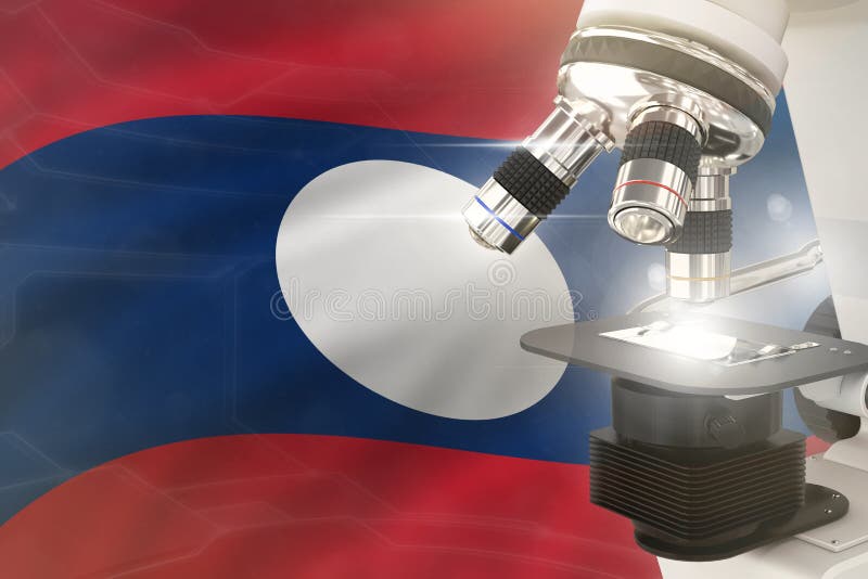 Microscope on Lao People Democratic Republic Flag Background - Science ...