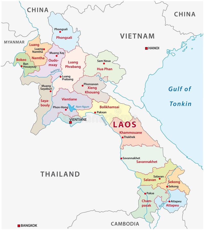 Laos Administrative and Political Map with Flag Stock Illustration ...