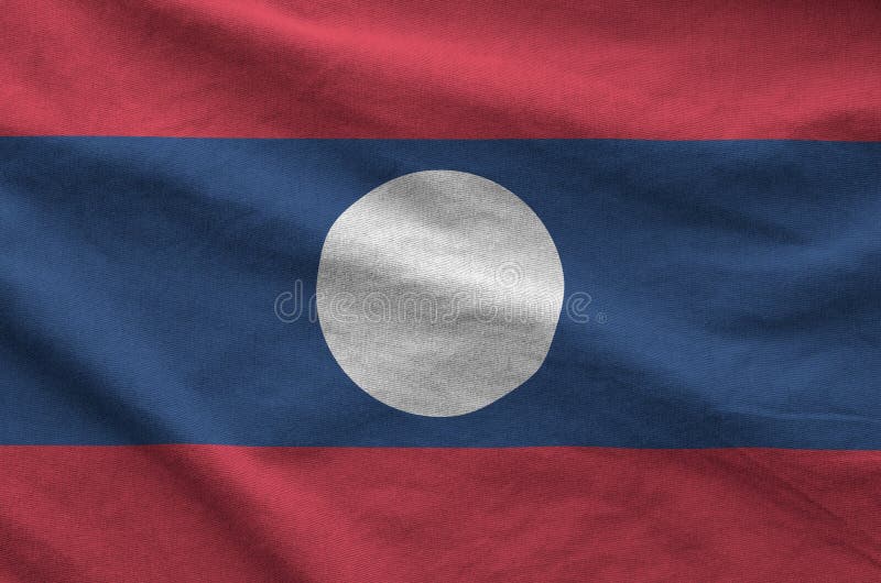 Laos Flag Depicted on Folded Wavy Fabric of Old Cloth Stock Image ...