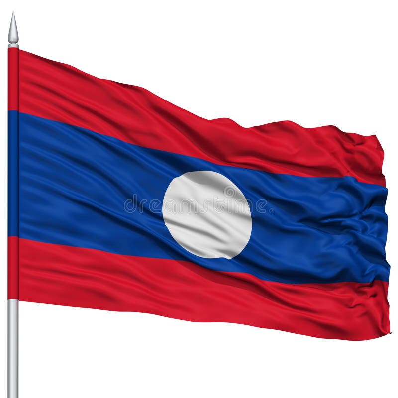 Laos Flag on Flagpole stock illustration. Illustration of flying - 91176740