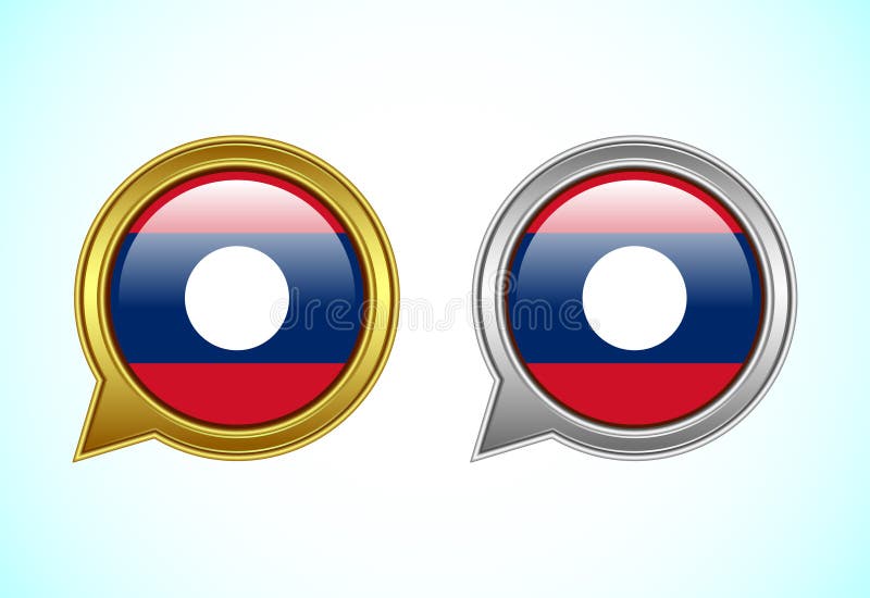 Laos Flag Speech Bubble. Speaking Flag Icon in Gold and Silver Color ...