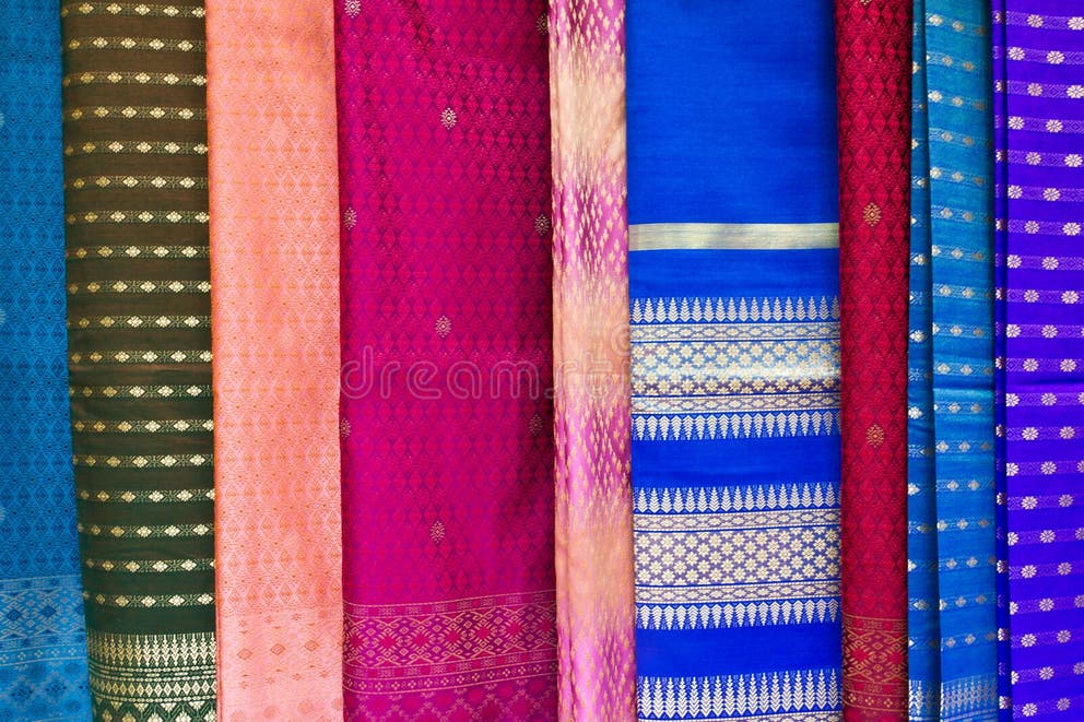 Laos Handmade Textile Pattern Stock Photo - Image of curtain, blue ...