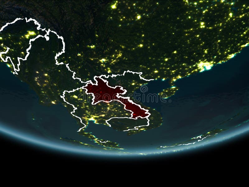 Laos on Earth from Space at Night Stock Illustration - Illustration of ...