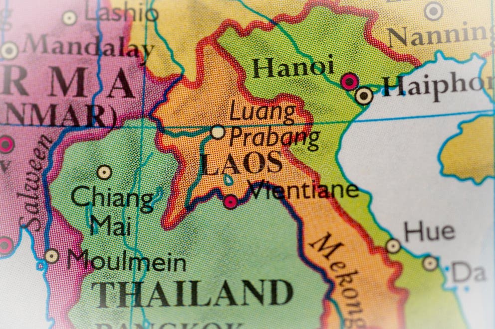 Laos Highlighted on a World Map Stock Image - Image of pinpoint, cities ...