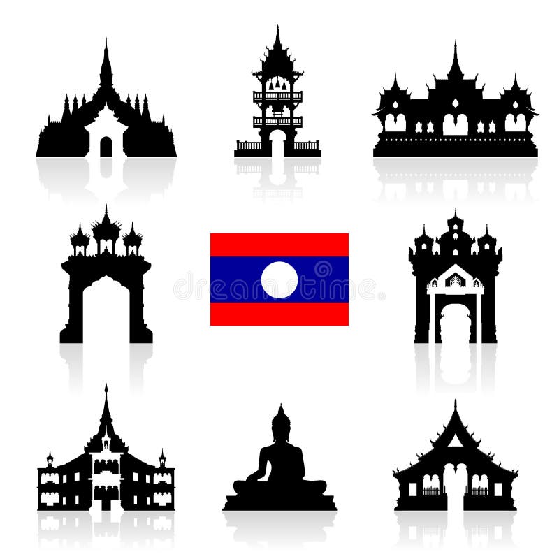Laos Icon Travel Landmarks. Stock Vector - Illustration of trip, asia ...