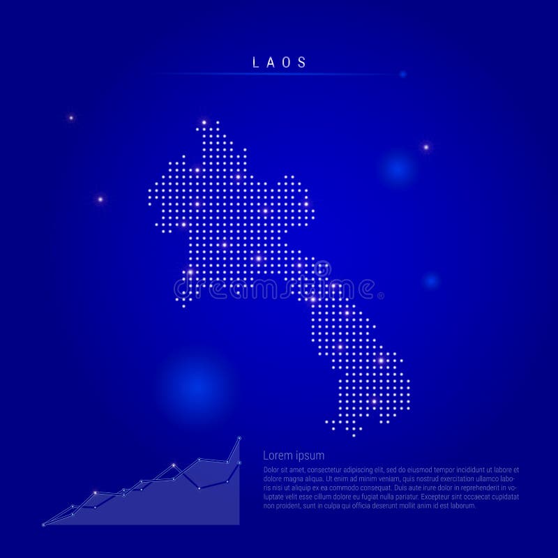 Laos Illuminated Map with Glowing Dots. Dark Blue Space Background ...