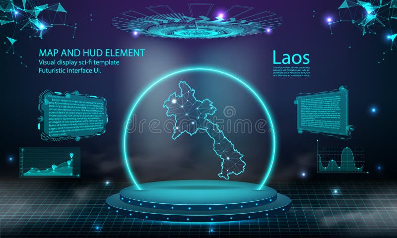 Laos Map Light Connecting Effect Background. Abstract Digital ...