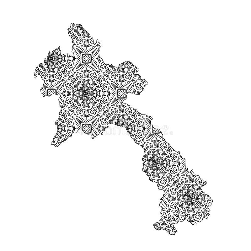 Laos Map with Mandala Design Stock Vector - Illustration of design ...