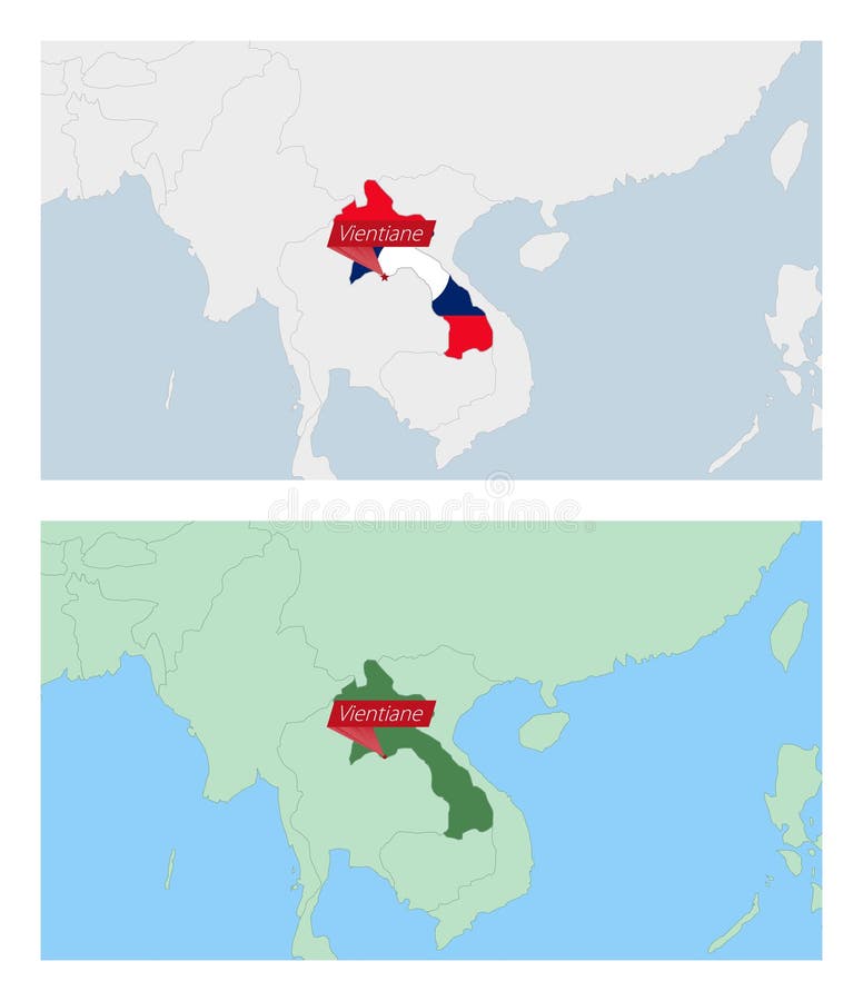 Laos Map with Pin of Country Capital. Two Types of Laos Map with ...