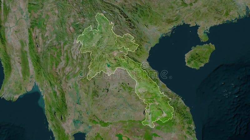 Laos Map - Solid. Regions. Satellite. Labels Stock Video - Video of ...