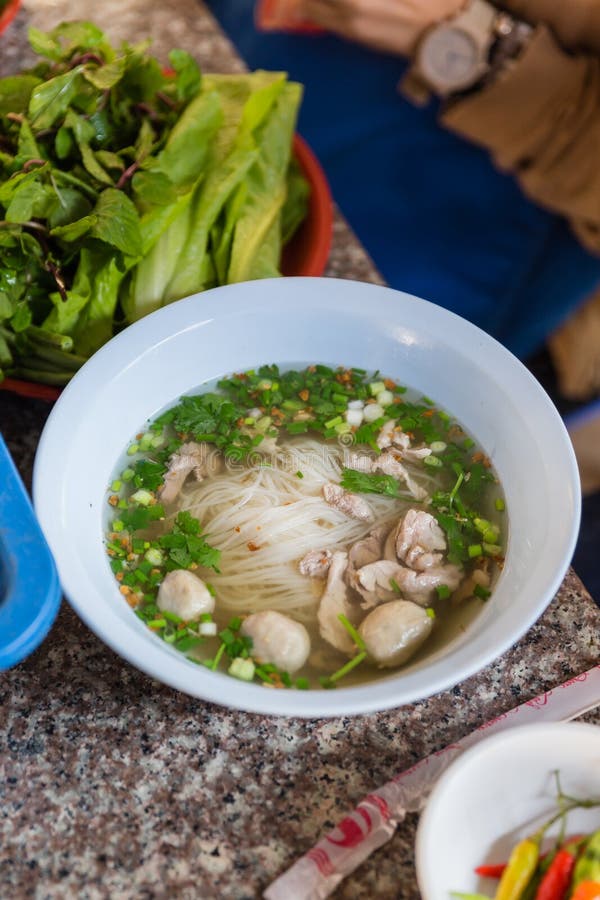 Laos Pho with Pork, Meat Balls and Vegetables Stock Image - Image of ...
