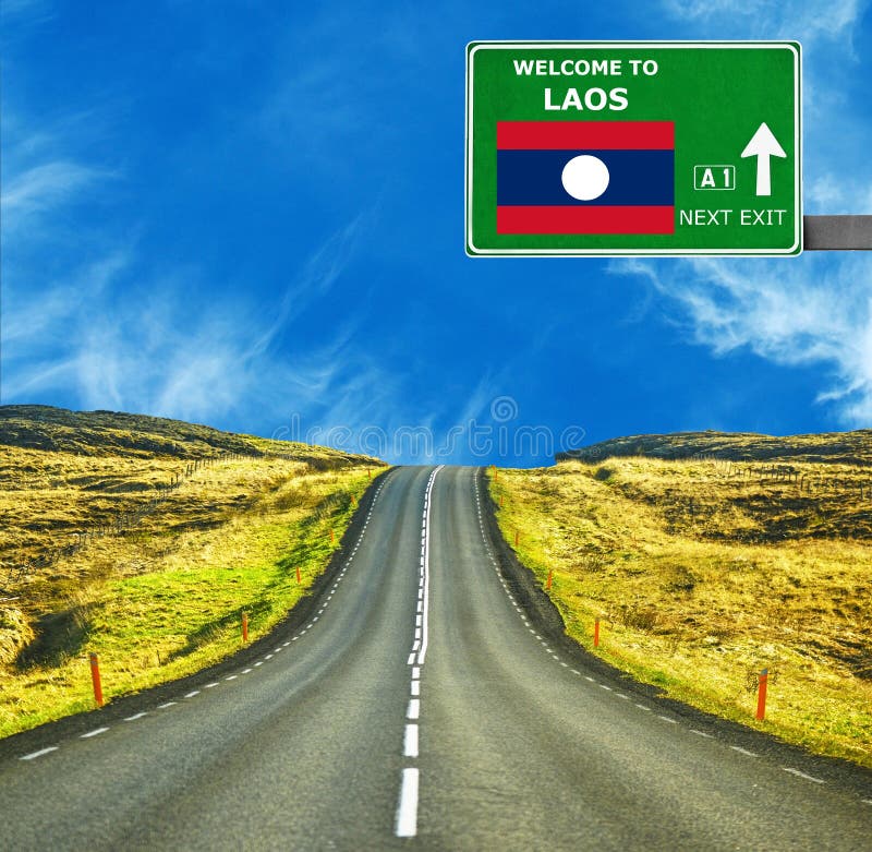 LAOS Road Sign Against Clear Blue Sky Stock Image - Image of concept ...