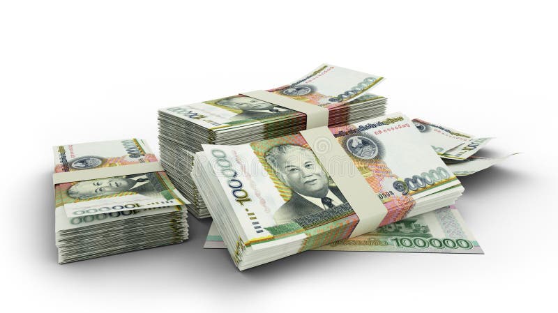 100000 Laotian Kip Notes Isolated on White Background Stock Photo ...