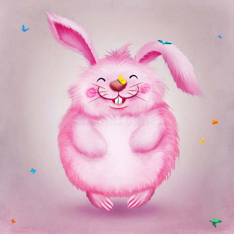Dessin animé lapin rose illustration de vecteur. Illustration du ...