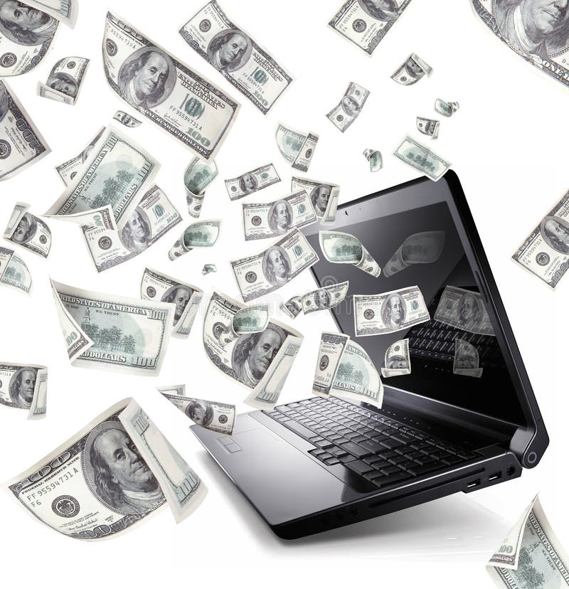 Laptop with 100 Dollars, Earn Money Stock Image - Image of computer ...