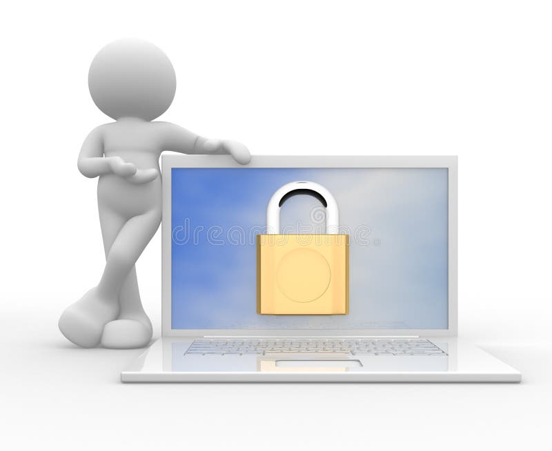 Laptop 3D with Lock and Key. Computer Security Stock Illustration ...