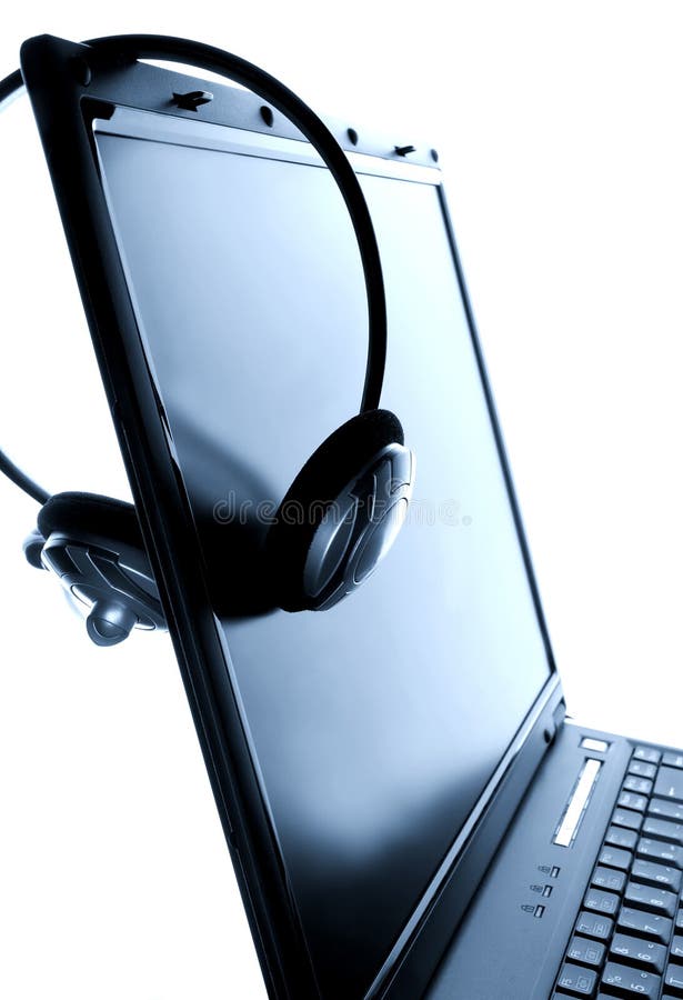 Computer and headset stock image. Image of consultant - 15825743