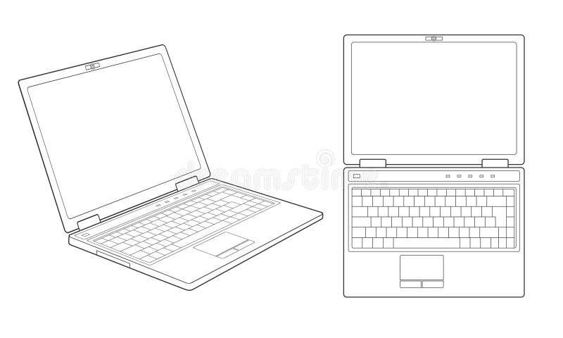 Laptop Outline Vector Illustration Stock Vector - Illustration of book ...