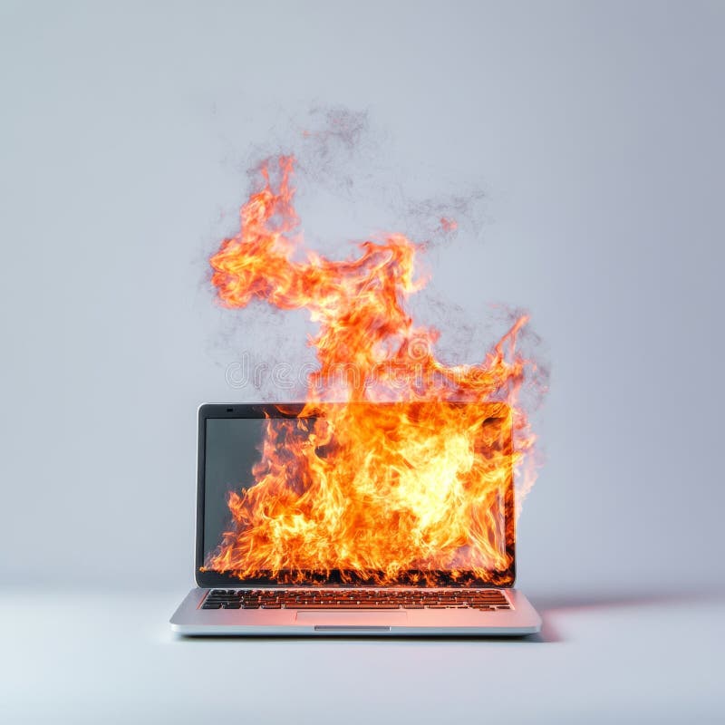 A Laptop is Ablaze, with Flames Bursting from Its Screen Stock Photo ...