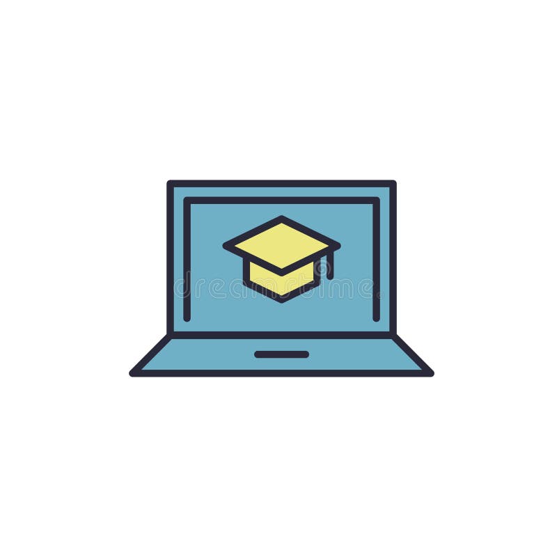 Laptop with Academic Cap Vector Icon Symbol Isolated on White ...