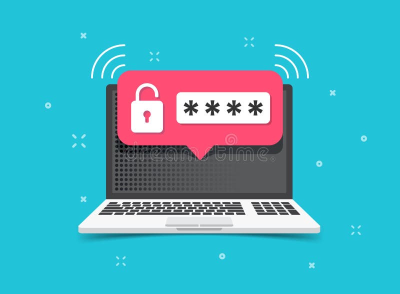 Laptop with Account Login Icon in Flat Style. Password Form Page Vector ...