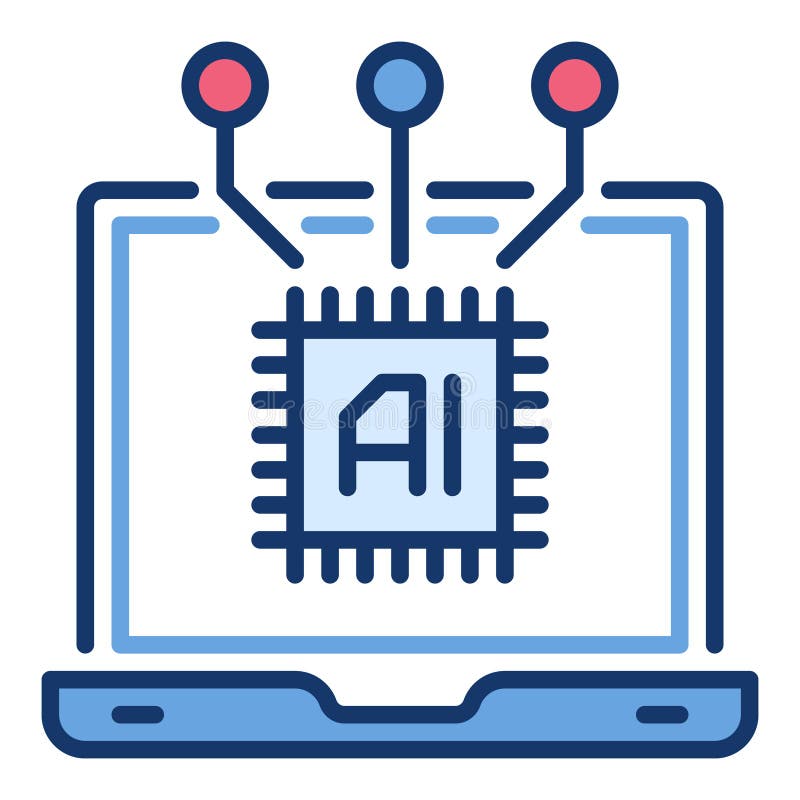 Laptop with AI Chip Vector Artificial Intelligence Colored Icon or Logo ...