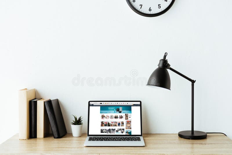 Laptop with Amazon Website on Screen on Work Desk Editorial Stock Photo ...