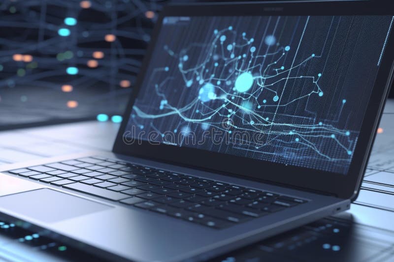 Laptop with Analytical Data and Big Data Technology Background, AI ...
