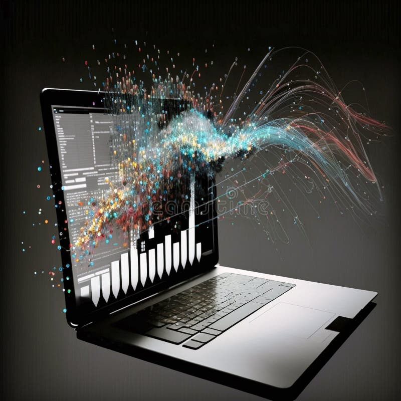 A Laptop with Analytical Data Flying Off the Screen, Generative AI ...