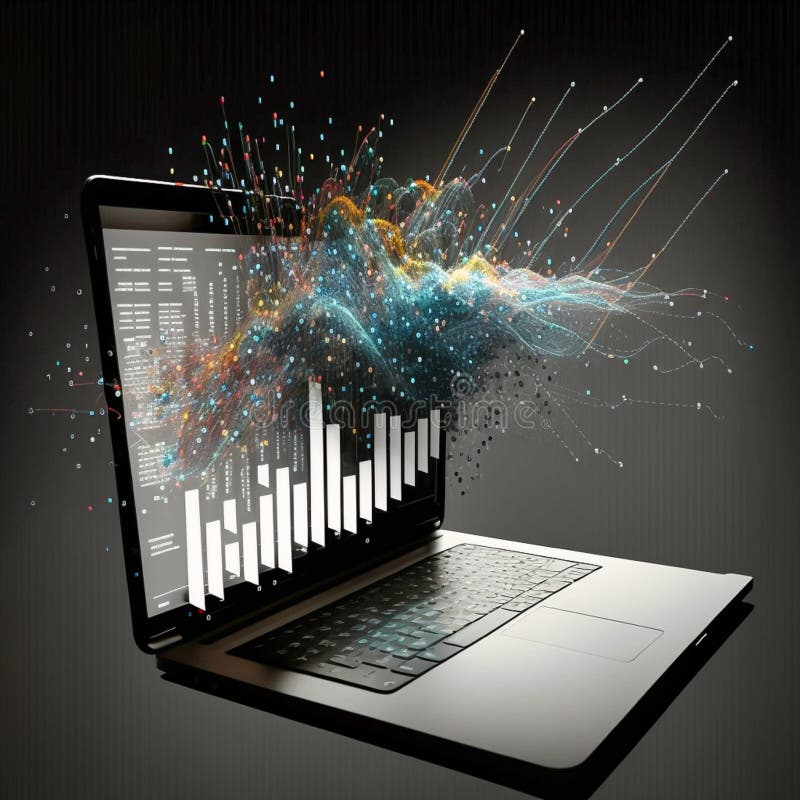 A Laptop with Analytical Data Flying Off the Screen, Generative AI ...