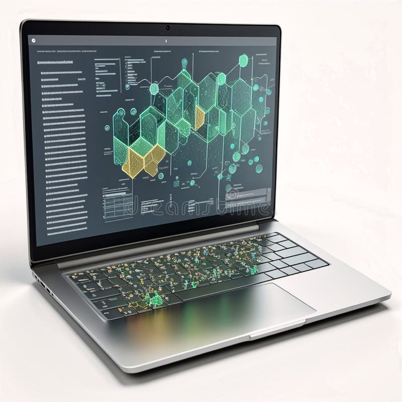 Laptop with Analytical Data, Generative AI Stock Illustration ...