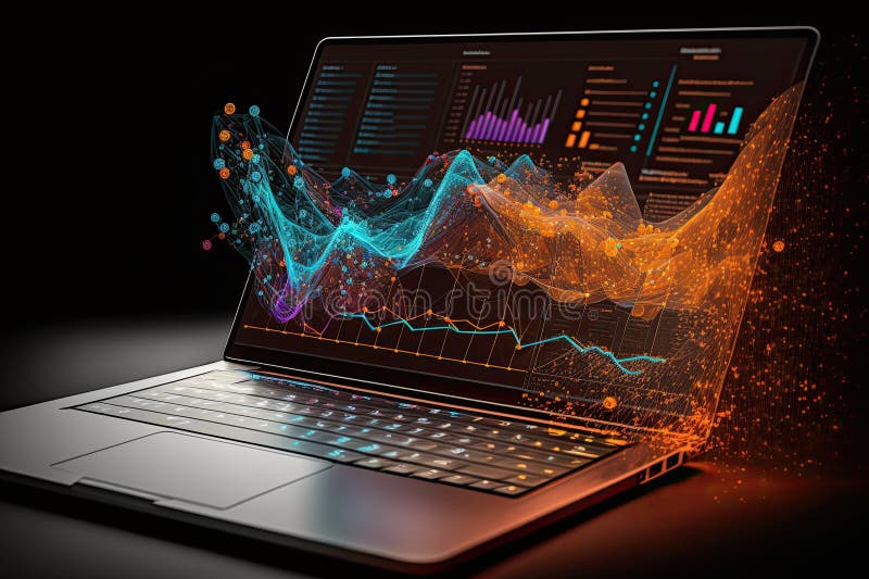 Laptop with Analytical Data Illustration on the Screen Stock ...