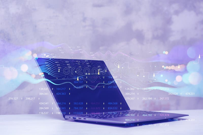 Laptop Analyzes Financial Market Data. Futuristic Technology Solution ...