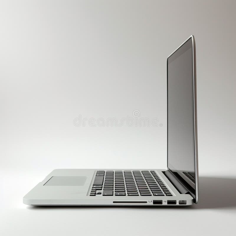 Laptop in Angled Position with Black Screen on White Background Stock ...