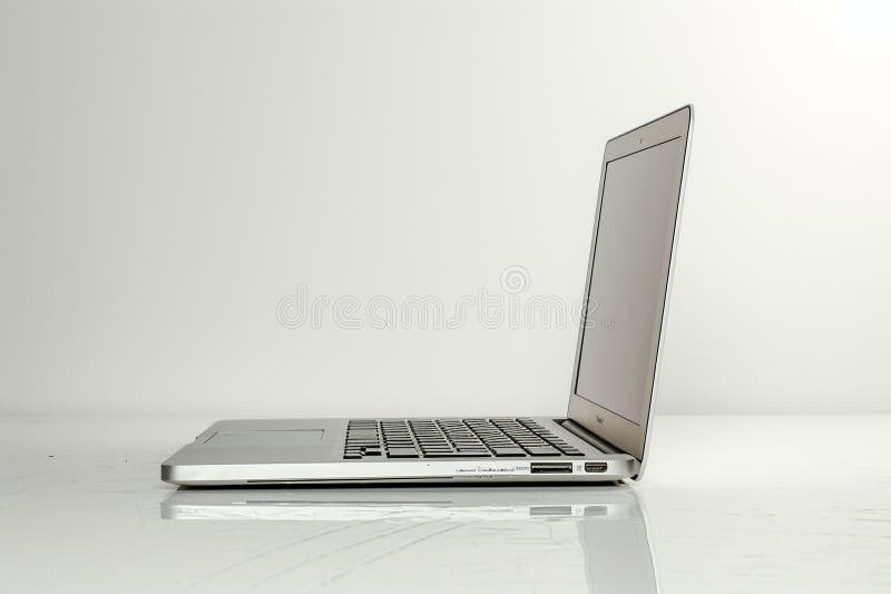 Laptop in Angled Position with Black Screen on White Background Stock ...
