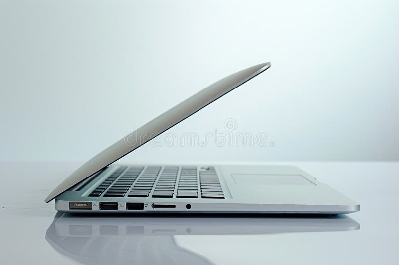 Laptop in Angled Position with Black Screen on White Background Stock ...