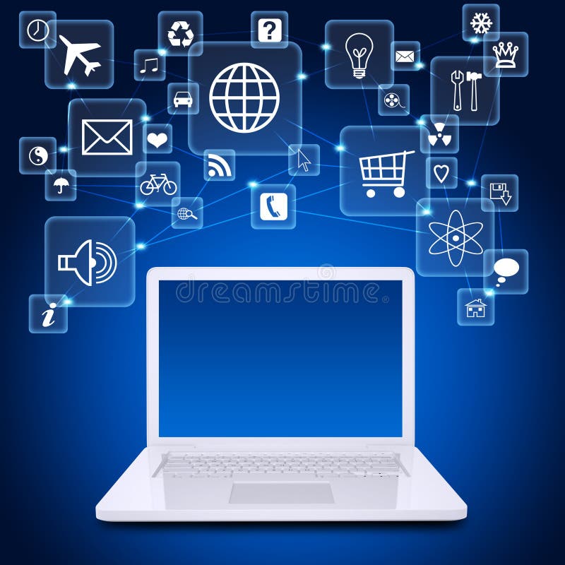 Laptop and program icons stock illustration. Illustration of download - 36109219