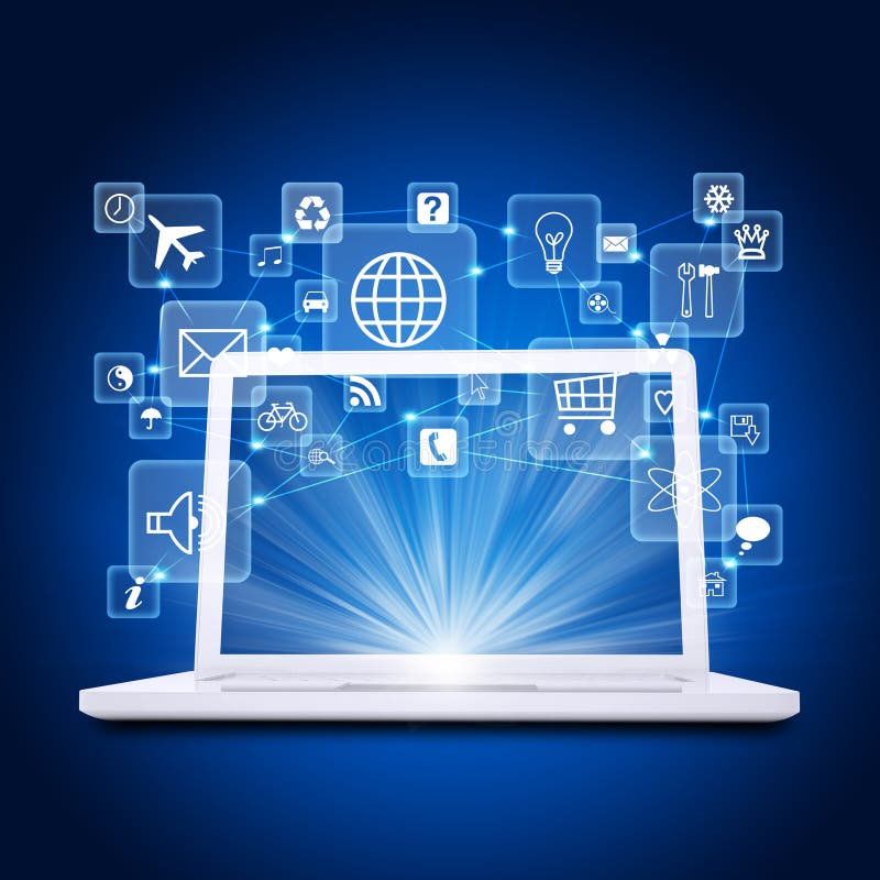 Laptop and Application Icons Stock Illustration - Illustration of media ...