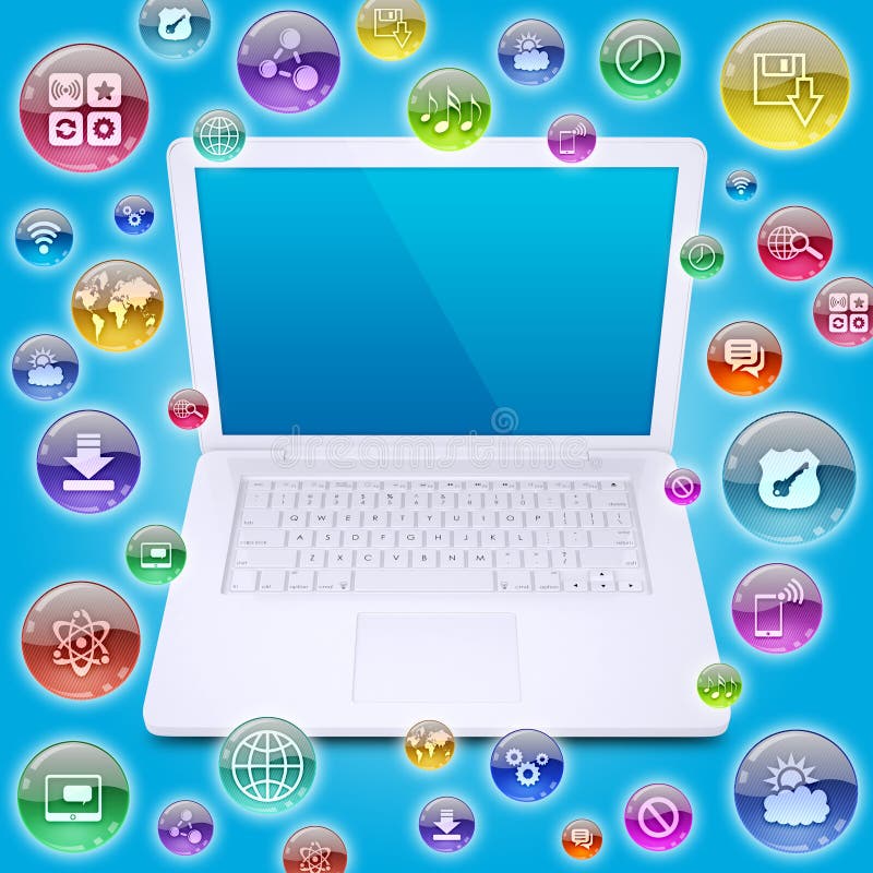Laptop with Application Icons. App Store Concept. Computer Software ...