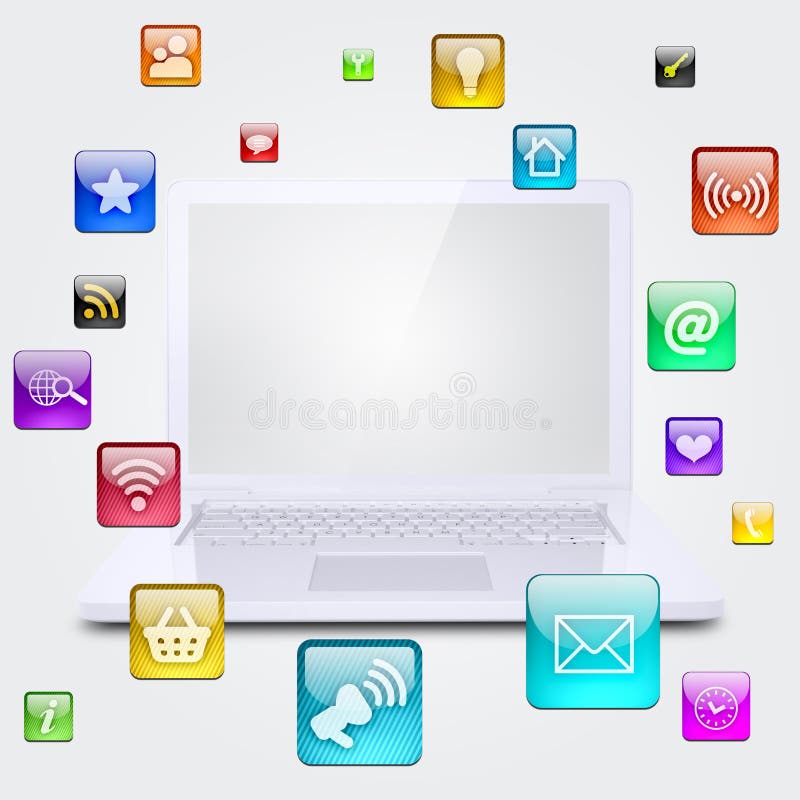 Laptop and Application Icons Stock Illustration - Illustration of ...