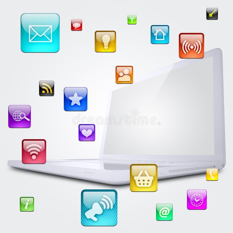Laptop and Application Icons Stock Illustration - Illustration of ...