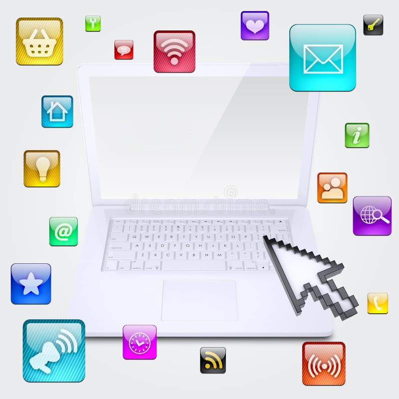 Laptop and Application Icons Stock Illustration - Illustration of ...
