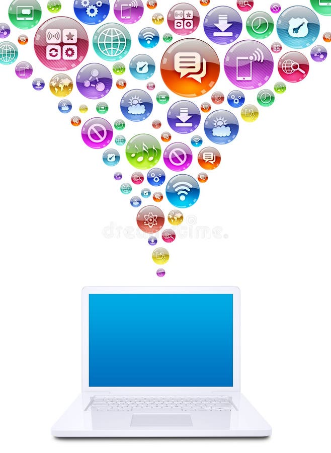 Laptop and Application Icons Stock Illustration - Illustration of ...