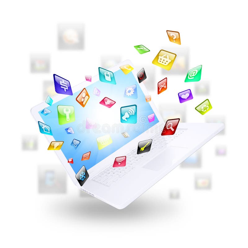 Laptop and Application Icons Stock Illustration - Illustration of ...