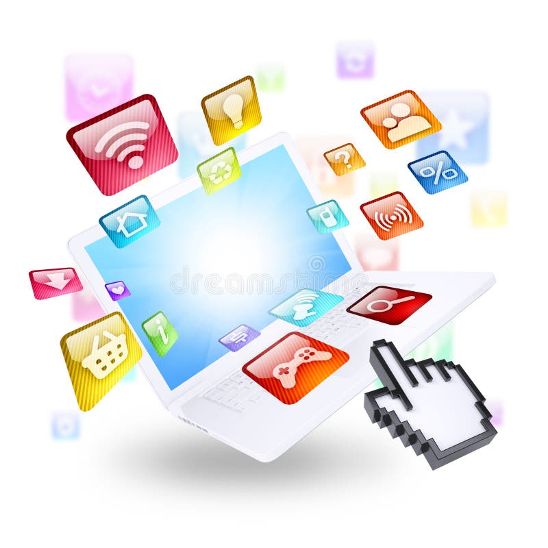 Laptop and Application Icons Stock Illustration - Illustration of media ...