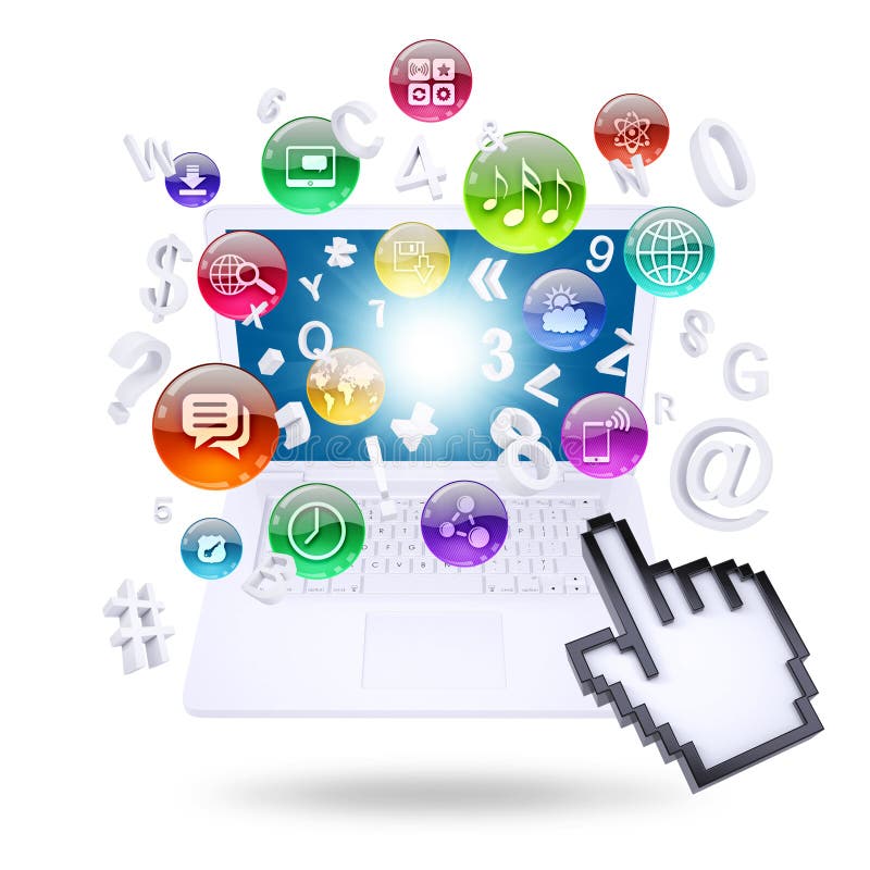 Laptop and program icons stock illustration. Illustration of download - 36109219