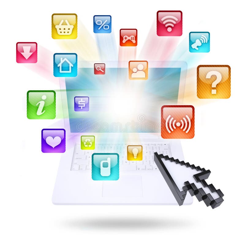 Laptop and Application Icons Stock Illustration - Illustration of ...