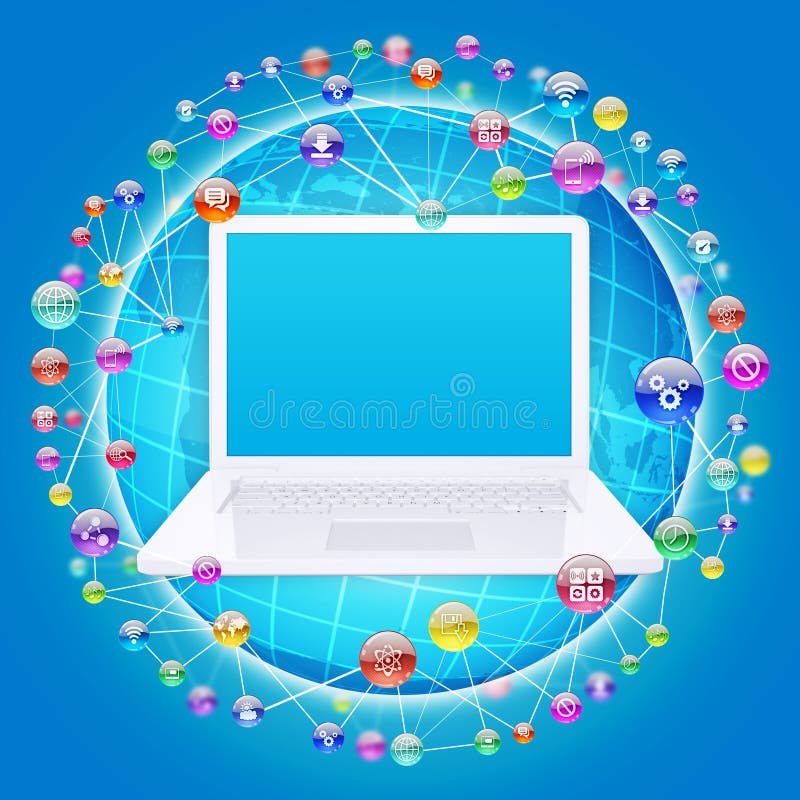 Laptop And Application Icons Stock Illustration - Illustration of ...