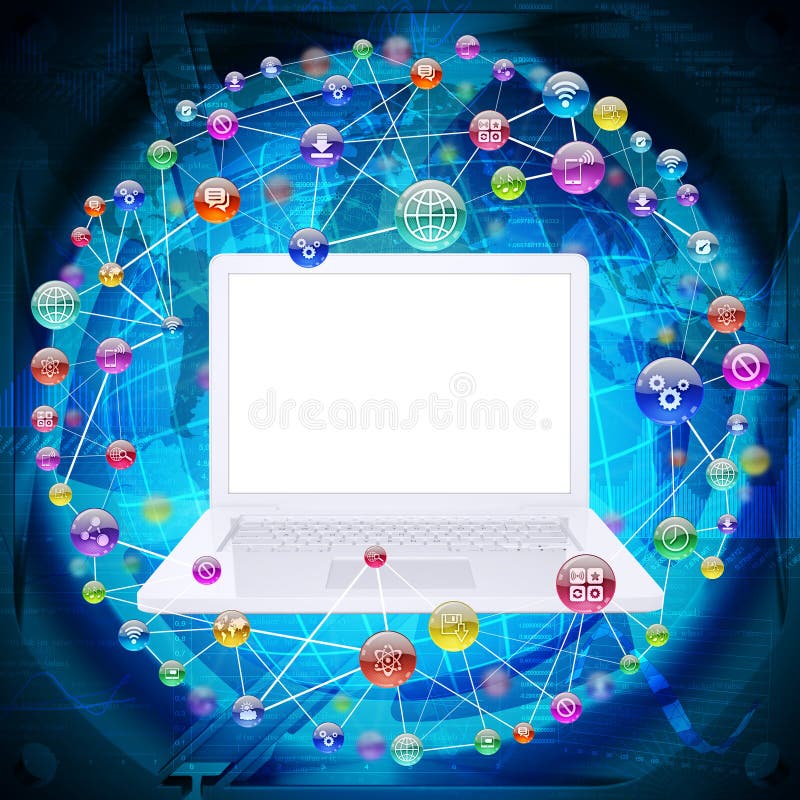 Laptop and Application Icons Stock Illustration - Illustration of ...