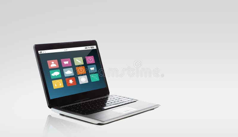 Laptop with Application Icons Menu on Screen Stock Illustration ...